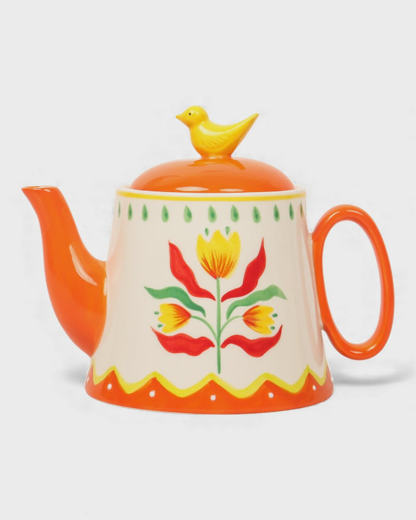Retro Folk Stoneware Hand Painted Teapot – Whitedoorsandco